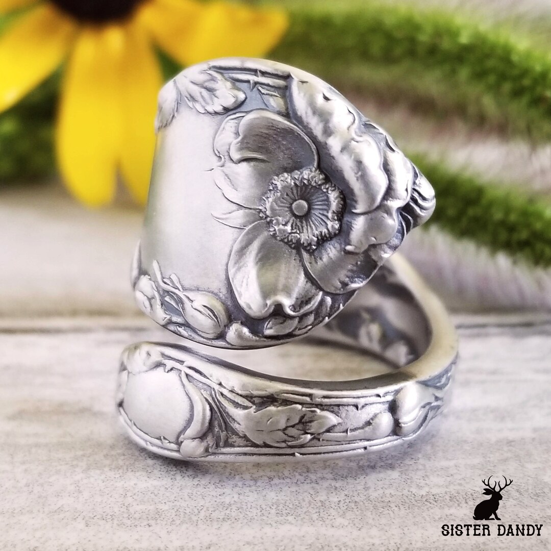 Antique Watson Sterling Silver Rose Ring, Wild Rose Wrap Ring, Sterling ...