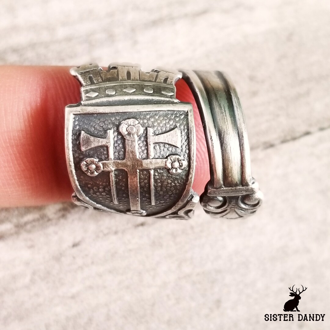 Knight Armor Ring, Shield Ring, Sterling Heraldic Ring, Sterling Spoon ...
