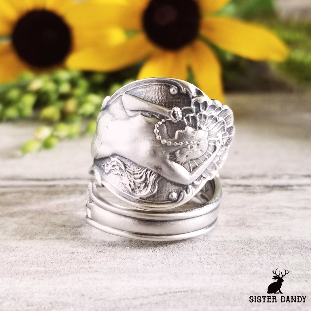 Rare Sterling Goddess Spoon Ring, Silver Fairy Ring, Goddess Ring ...