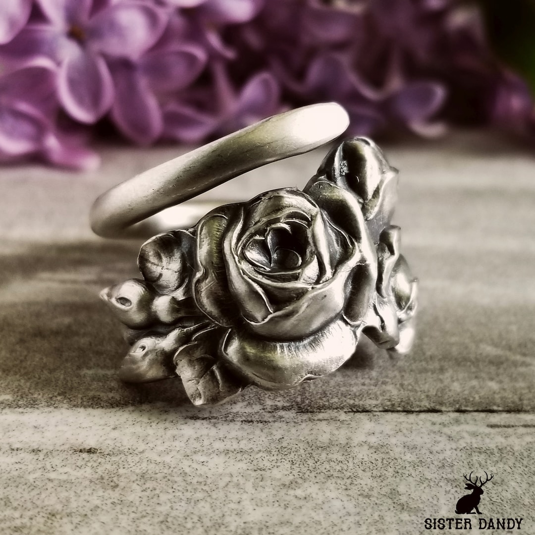 Rose Spoon Ring, Vintage Rose Ring, Sterling Rose Ring, Sterling Spoon ...