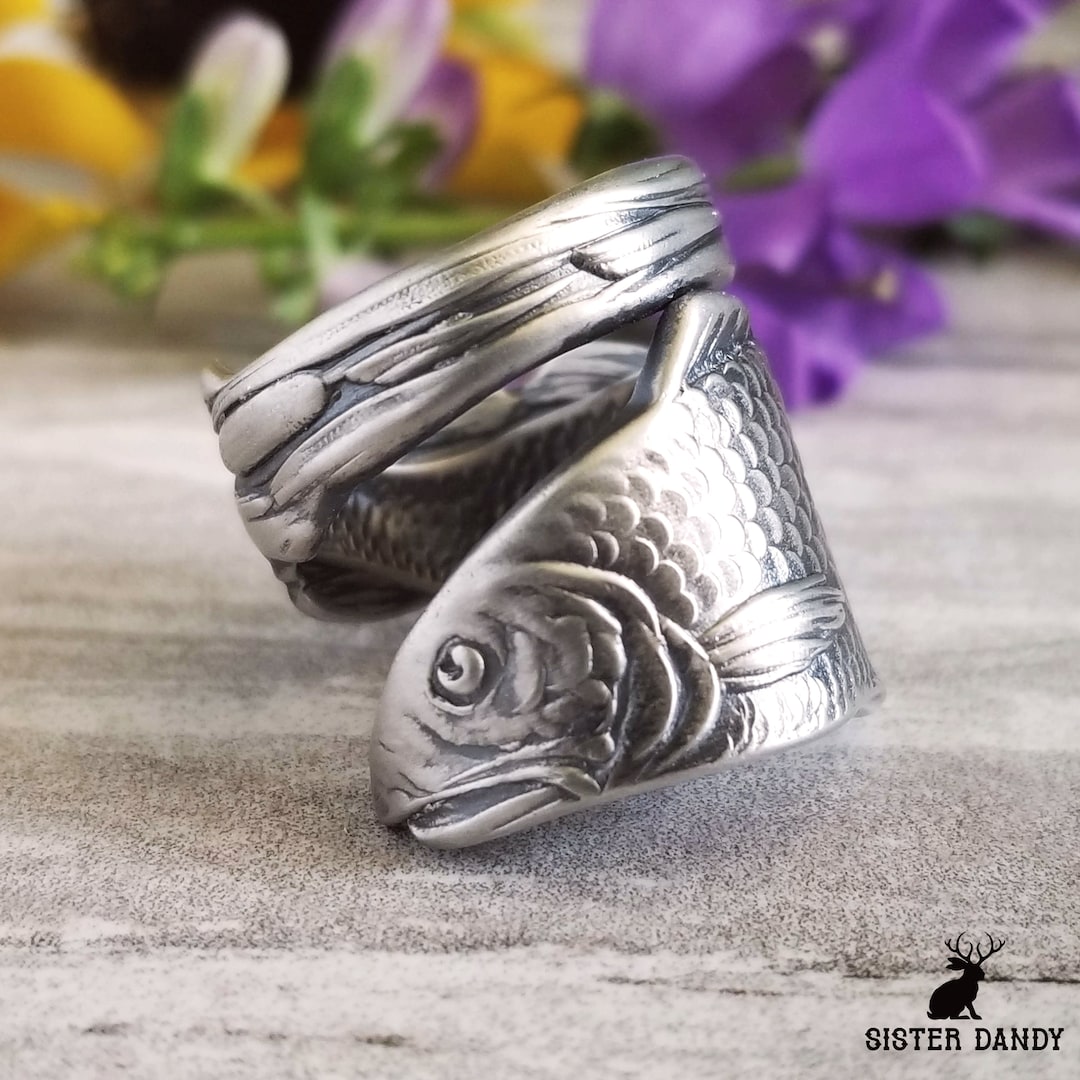 Sterling Fish Wrap Ring, Unique Angler Ring, Sterling Pisces Ring ...