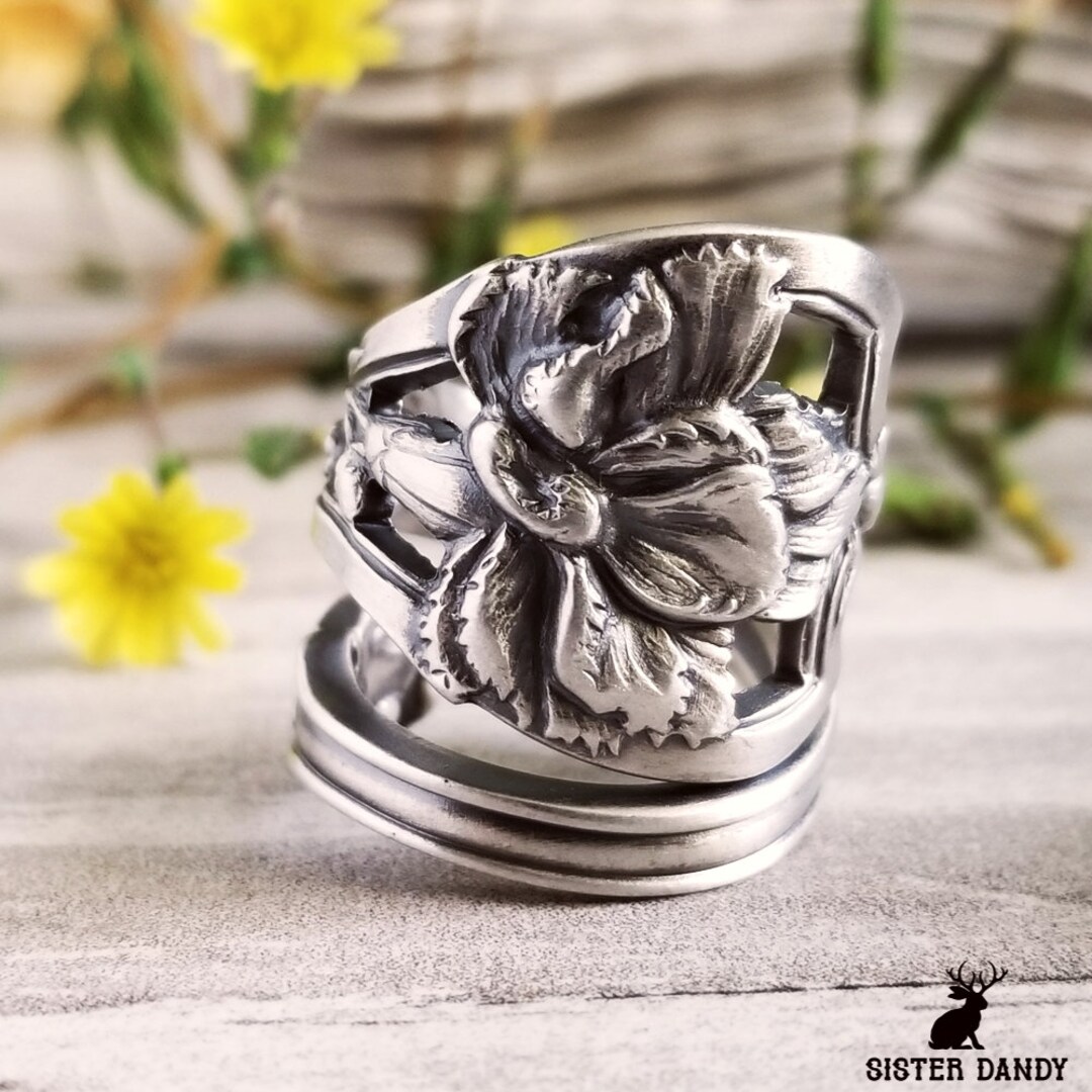Art Nouveau Carnation Sterling Silver Ring, Antique Flower Spoon Ring ...