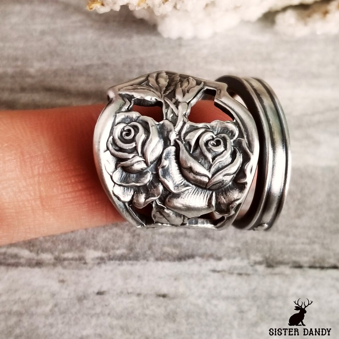 Sterling Silver Rose Ring, Floral Silver Ring, Vintage Roses Ring ...