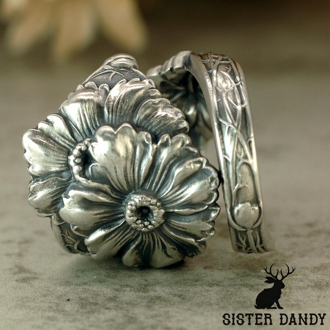 Stunning Poppy Bloom Ring, Floral Poppy Sterling Ring, Vintage ...