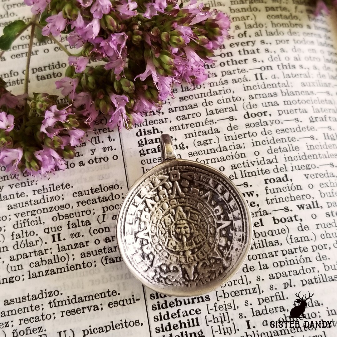 Sterling Mayan Calendar Necklace, Gold Mayan Sun Pendant, Silver Aztec ...