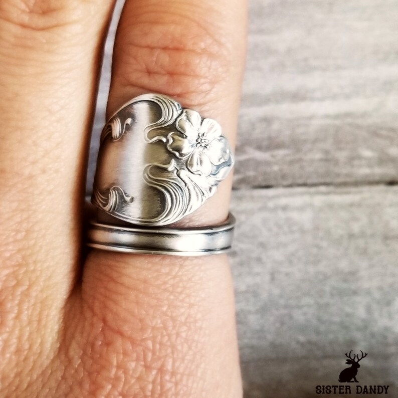 Hibiscus Flower Spoon Ring, Spiral Spoon Ring, Hibiscus Ring, Vintage ...