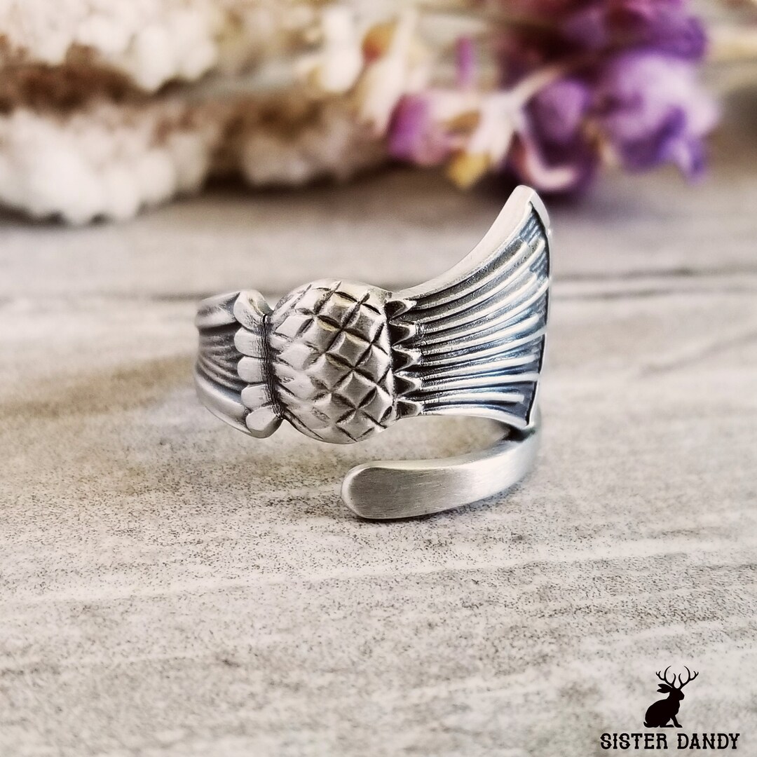 Sterling Thistle Wrap Ring, Spiral Thistle Ring, Silver Thistle Ring ...