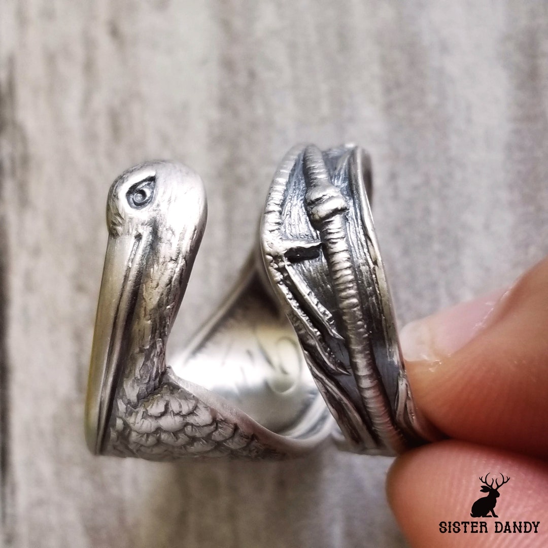Unique Stork Ring, Stork Spoon Ring, Sterling Bird Ring, Seabird Ring ...