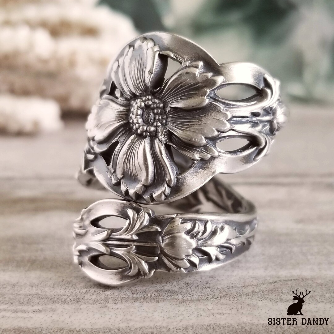Art Nouveau Carnation Sterling Silver Ring, Antique Flower Spoon Ring ...