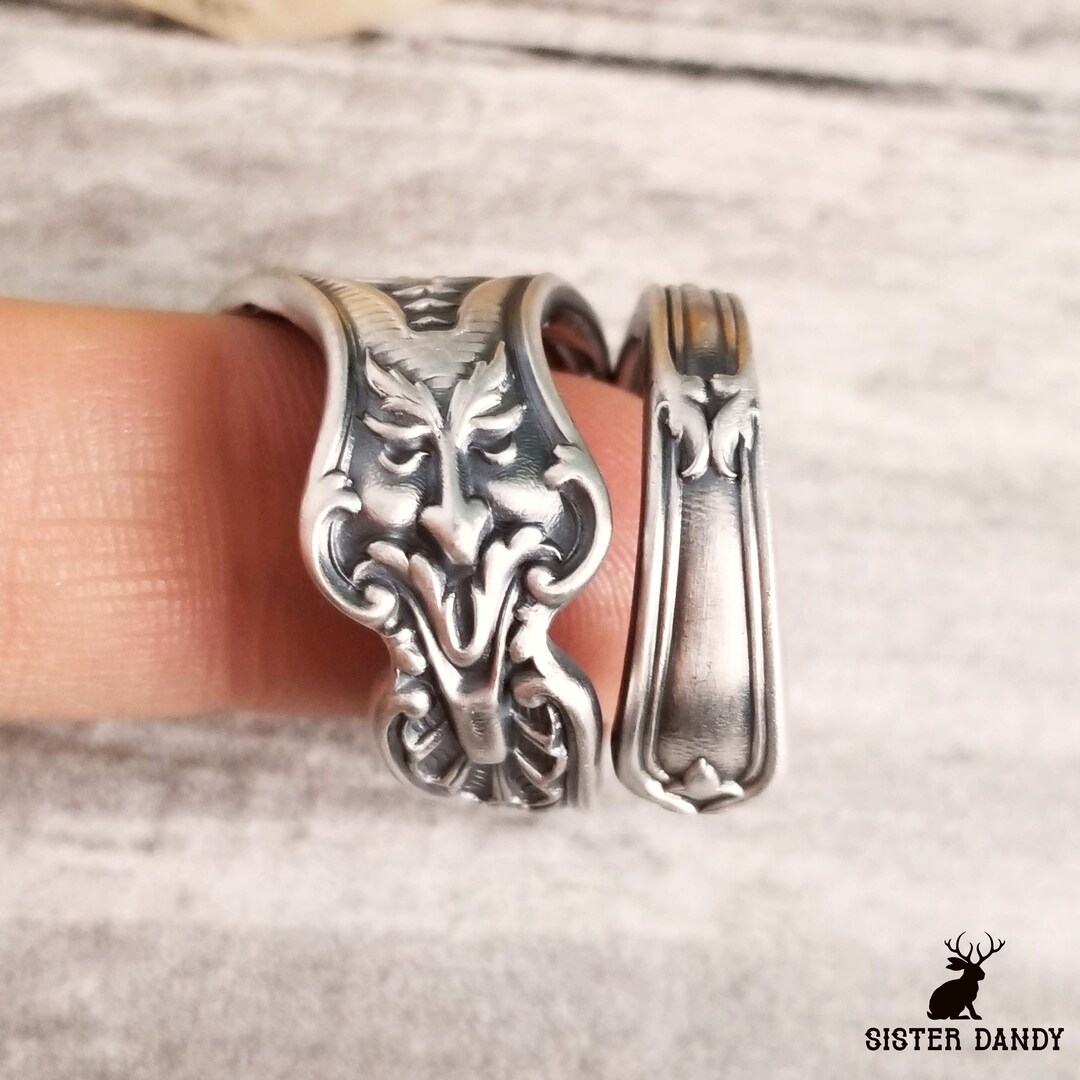 Green Man Spoon Ring, Vintage Forest Spirit Ring, Antique Sterling ...