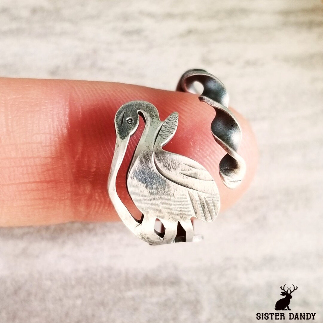 Silver Crane Ring, Animal Jewelry, Crane Spoon Ring, Vintage Spoon Ring ...