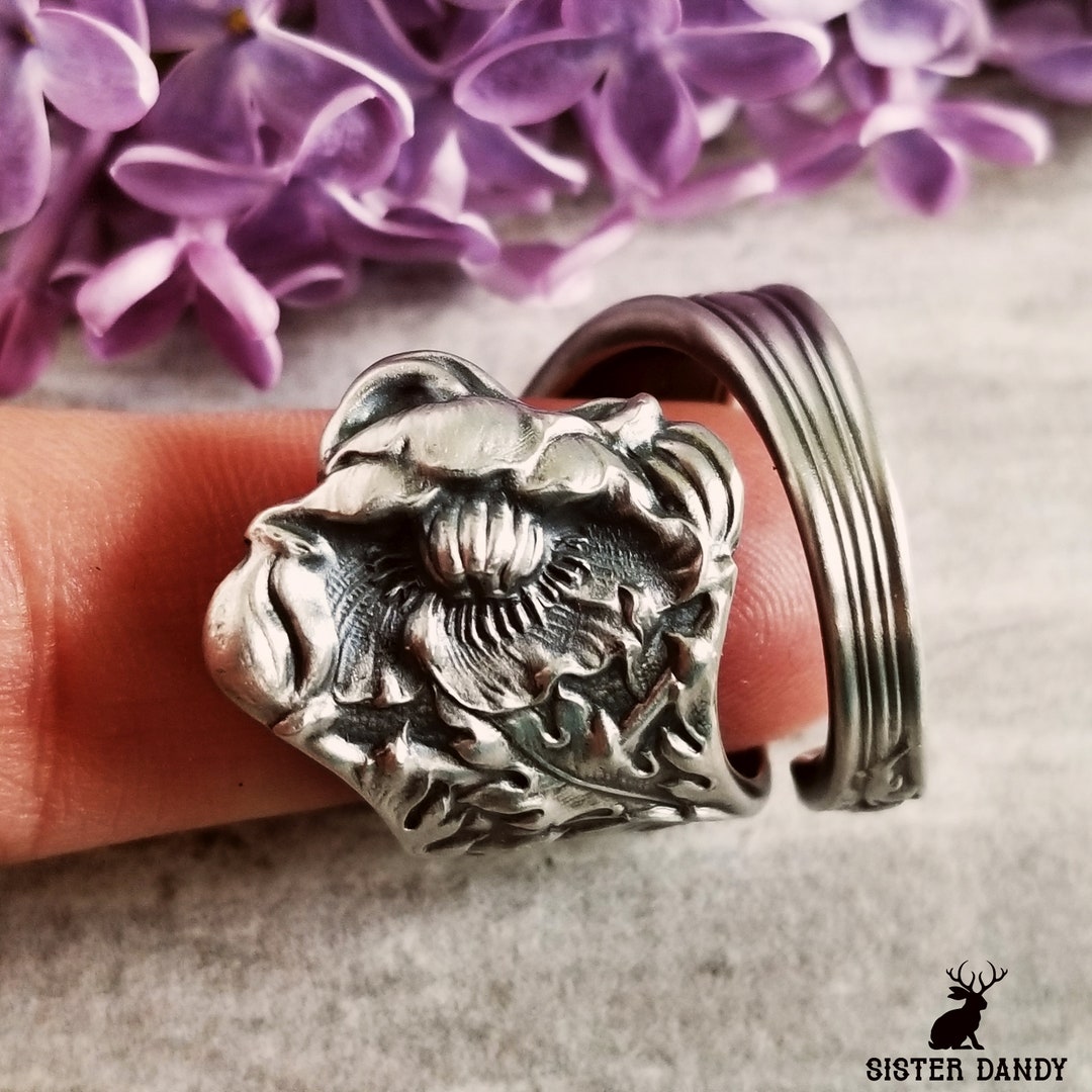 Wildflower Poppy Ring, Floral Poppy Sterling Ring, Vintage Flower Ring ...