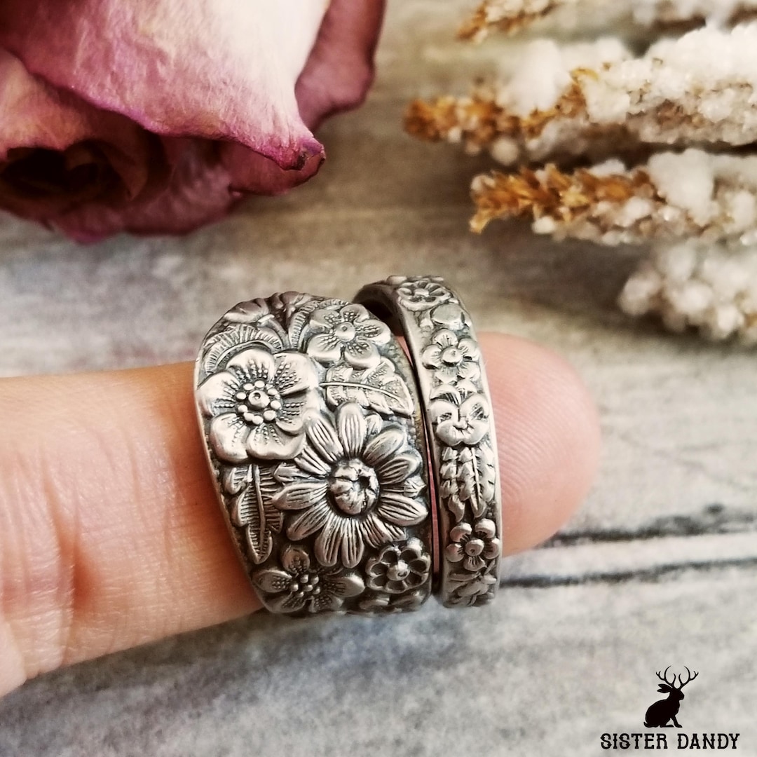Elegant Wildflower Ring, Antique Sterling Silver Bloom Ring, Wedding ...