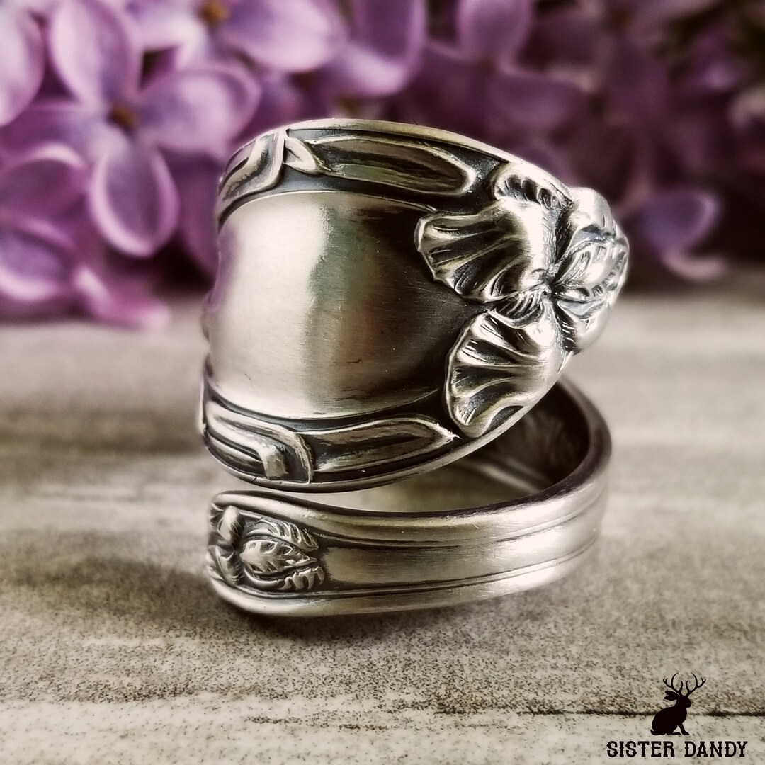 Iris Flower Wrap Ring, Vintage Iris Floral Bloom Ring, Antique Sterling ...
