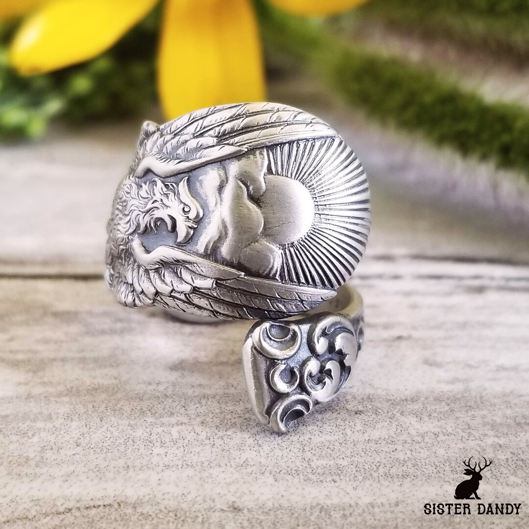 Petite Phoenix Bird Sterling Ring, Phoenix Rebirth Jewelry, Bird Spoon ...