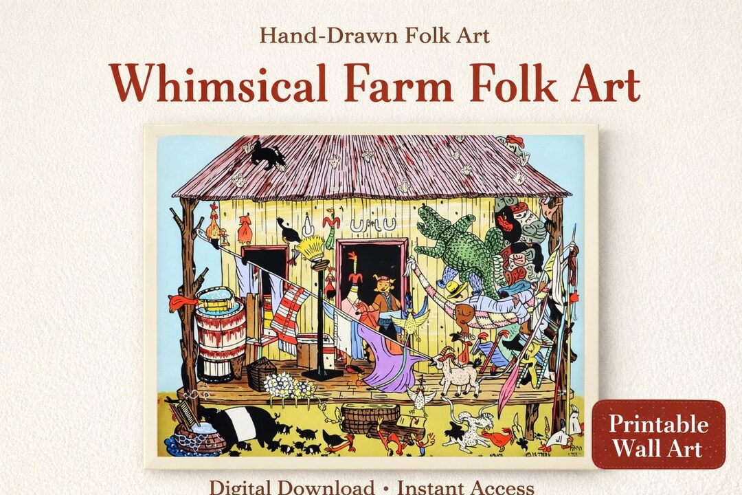 Whimsical Farm Folk Art Printable | Colorful Rustic Farmhouse ...