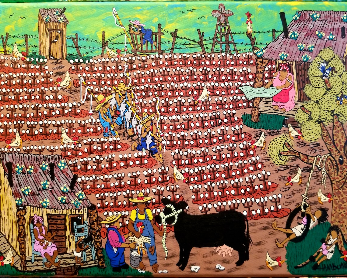 Hambone Folk Art Painting | Louisiana Rural Farming Scene - Etsy