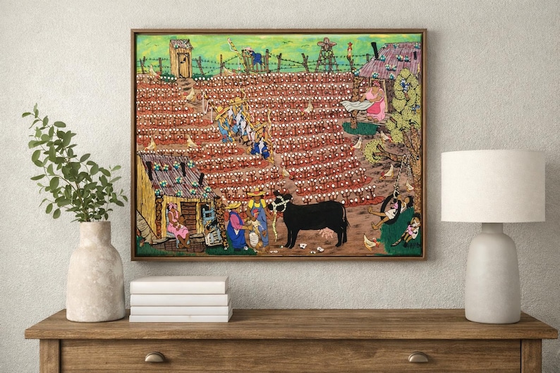 Hambone Folk Art Painting | Louisiana Rural Farming Scene - Etsy