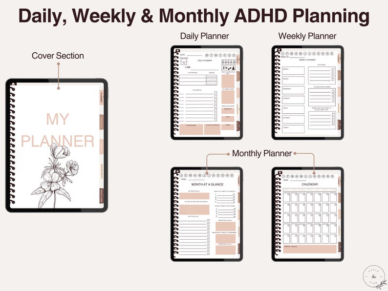 Cyfrowy planer ADHD bez daty na iPada: minimalistyczny plik PDF z ...