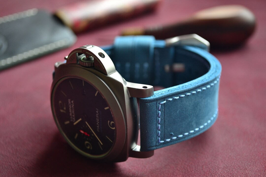 Blue Soft Thick Leather Crazy Horse Watch Band, Calfskin Watch Band ...
