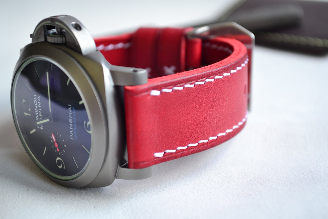 Red Thick Soft Watch Strap, 100% Handmade Leather Watch Band, 22mm 24mm ...