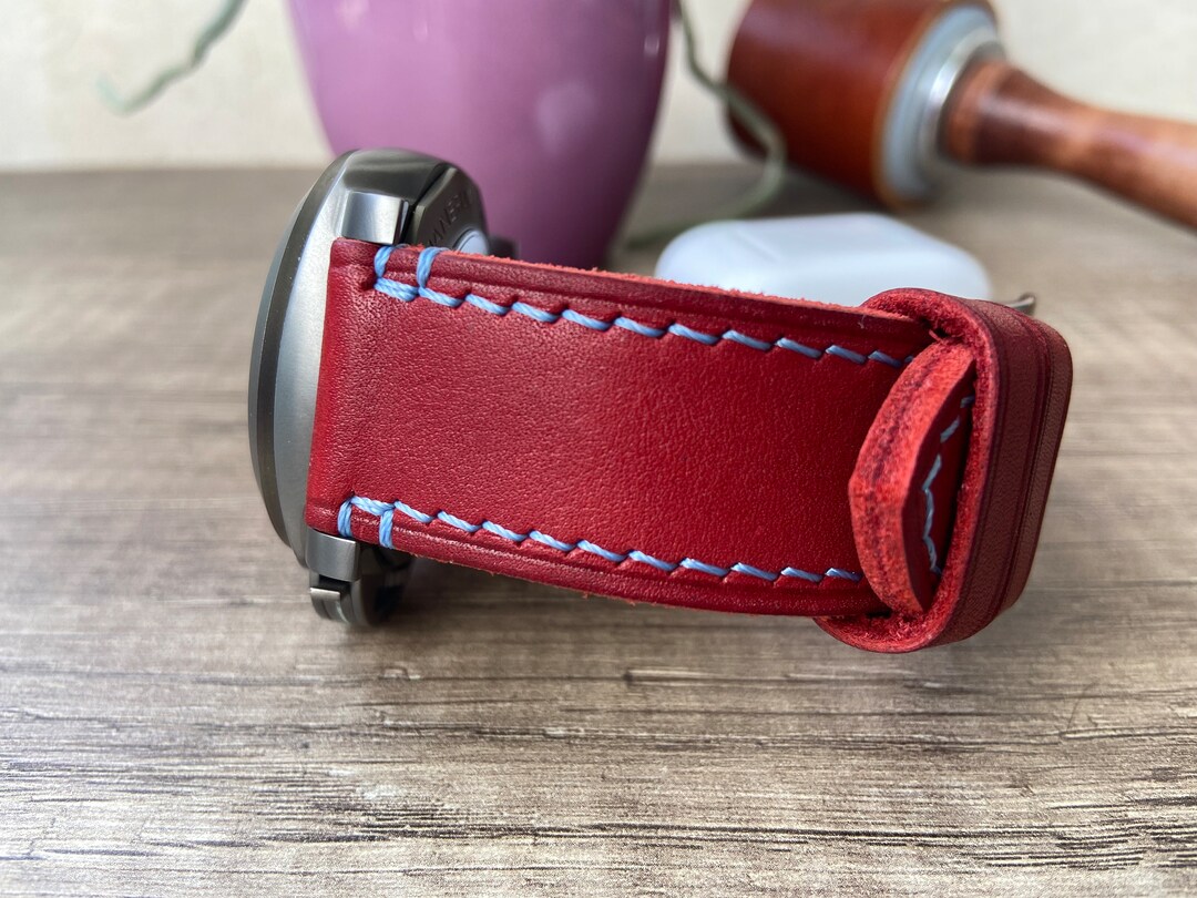 Handmade Red Soft Genuine Leather Watch Band. 26mm 24mm 22mm Watch Band ...