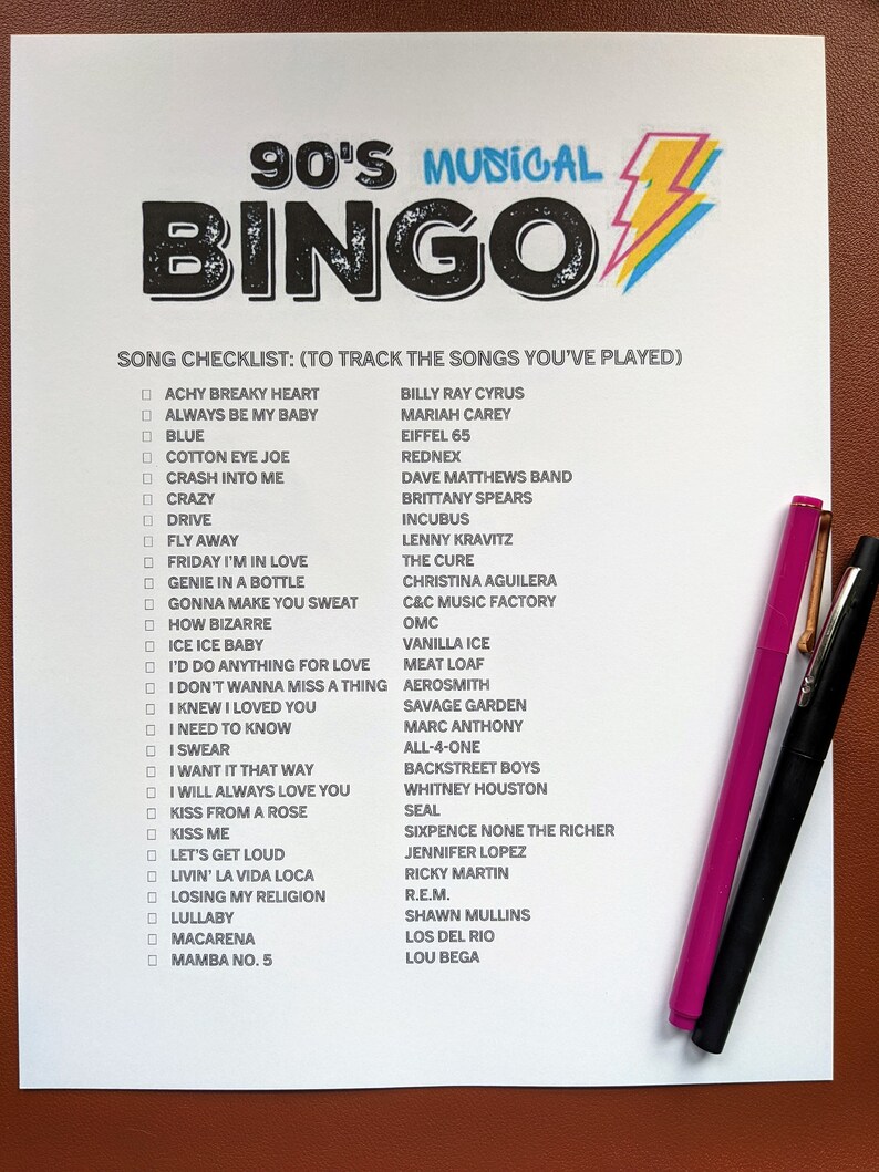 90's Musical BINGO - Etsy