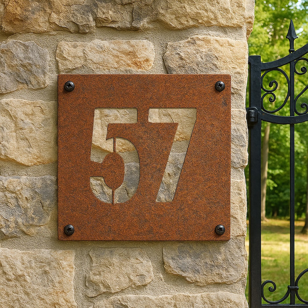 Corten Steel Address Sign, Modern Rustic House Numbers, Outdoor Sign - Etsy