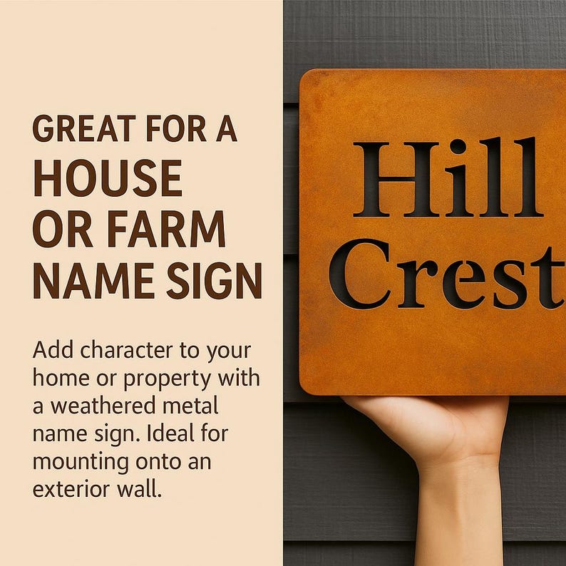 Custom Corten Steel House Sign - Rusty Farm Name Sign, Weathered Metal ...