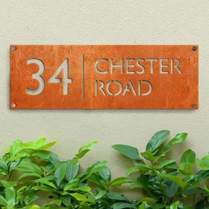 Personalized Corten Steel Address Sign, Modern Rusted Metal Outdoor ...