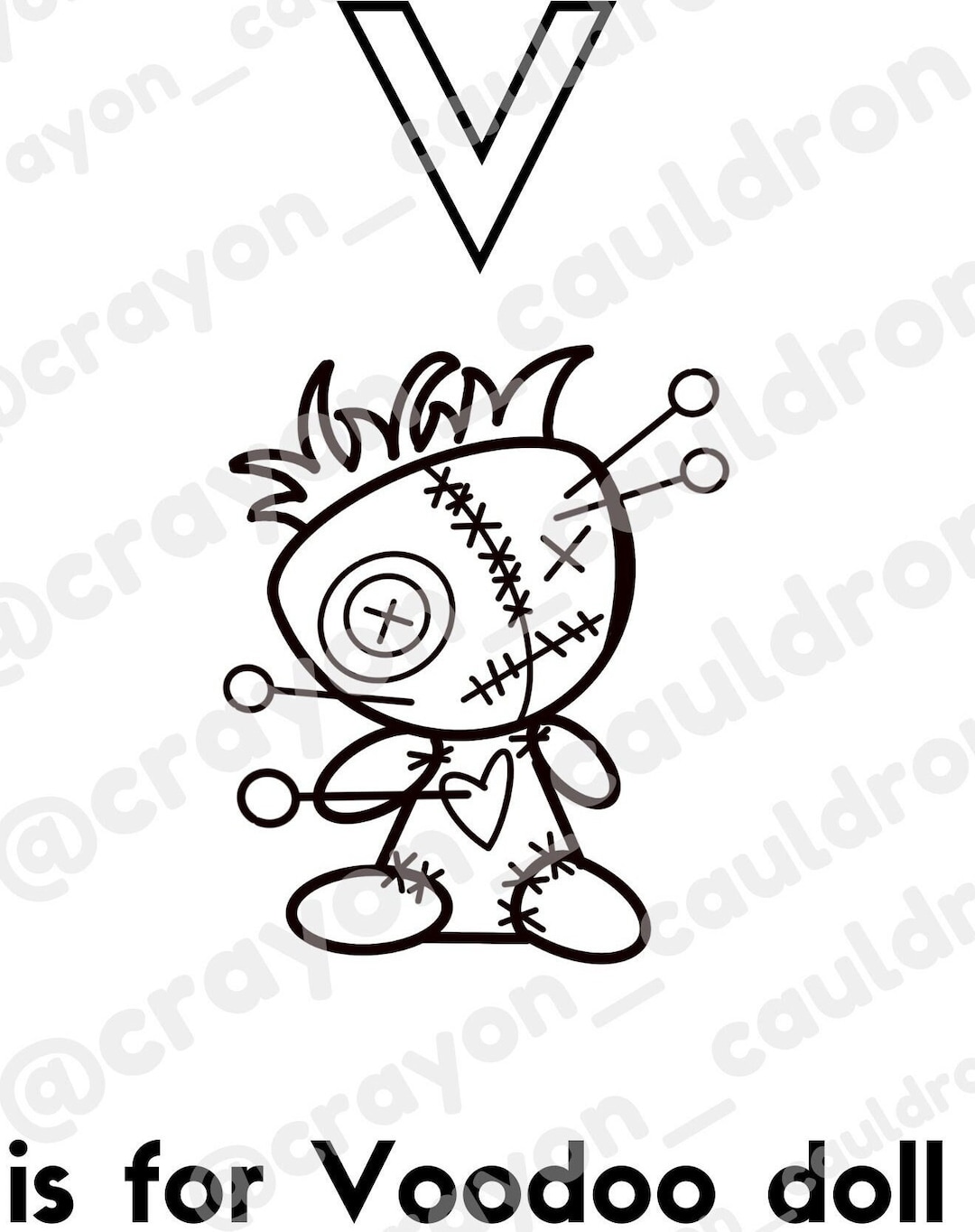 V is for Voodoo Doll Coloring Page - Etsy