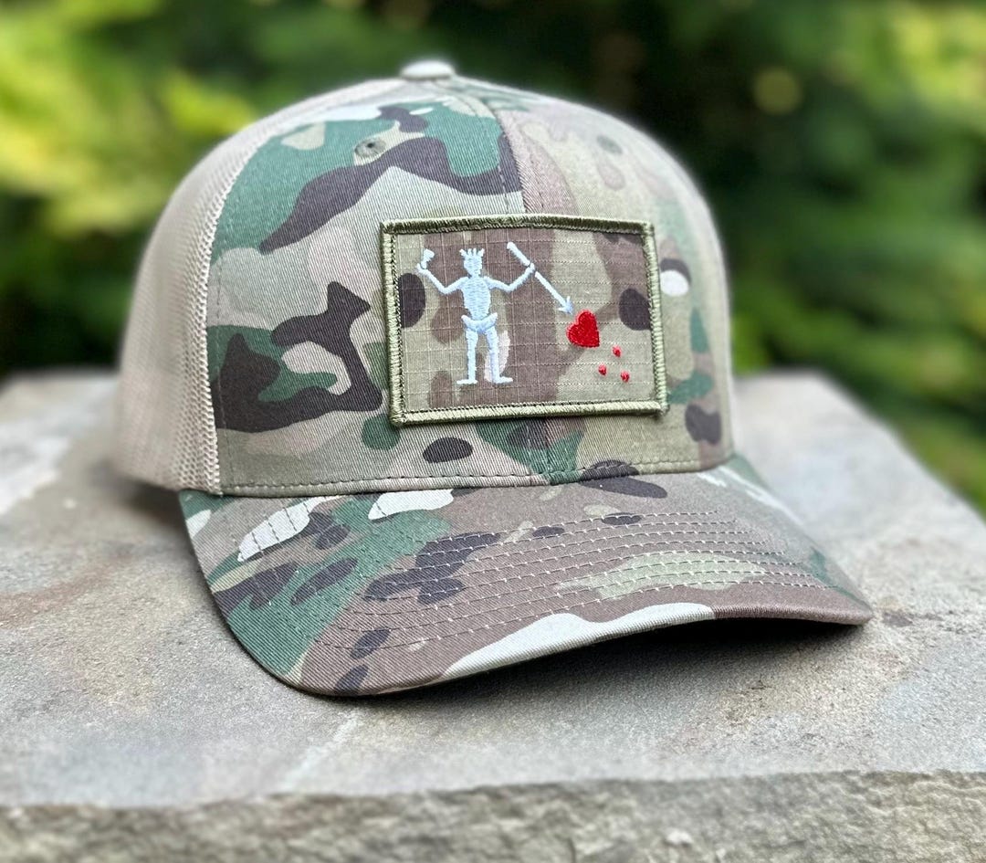 Camo Blackbeard Embroidered Pirate Flag Patch and Green Camo Snapbuck ...