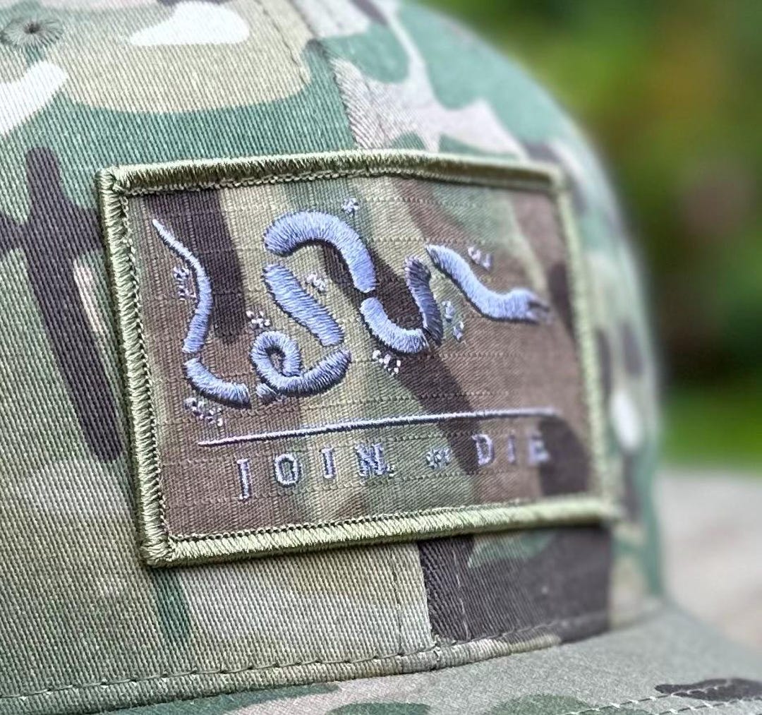 Multicam Green Camo Join or Die Snake Patch and Snapback Camo Trucker ...