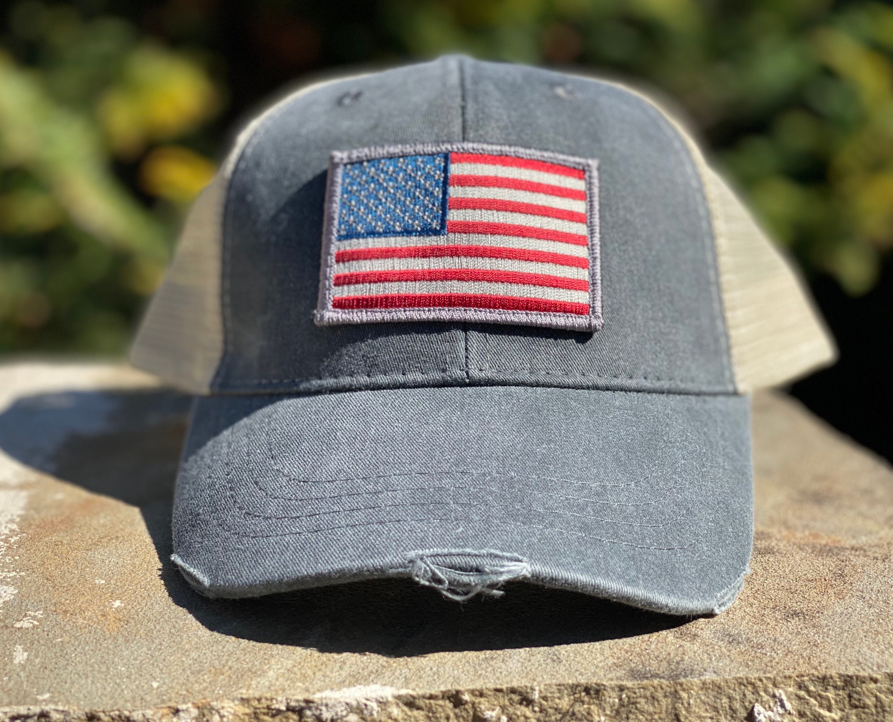 American Flag Patch Hat, Distressed Grey Snapback Low Profile Style by Concord & Lex - Etsy