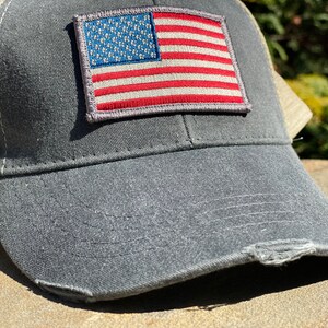 American Flag Patch Hat, Distressed Grey Snapback Low Profile Style by Concord & Lex - Etsy