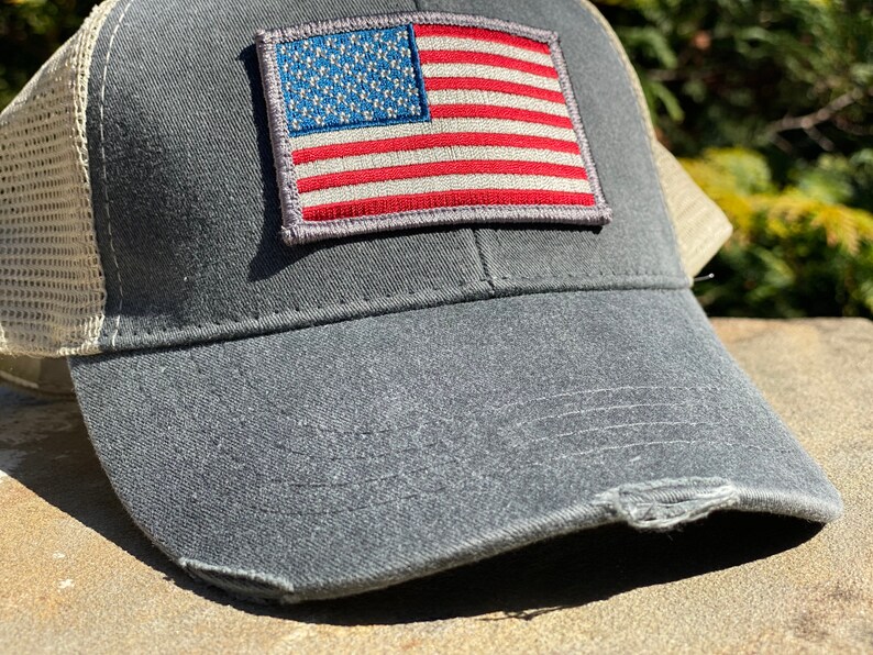 American Flag Patch Hat, Distressed Grey Snapback Low Profile Style by Concord & Lex - Etsy