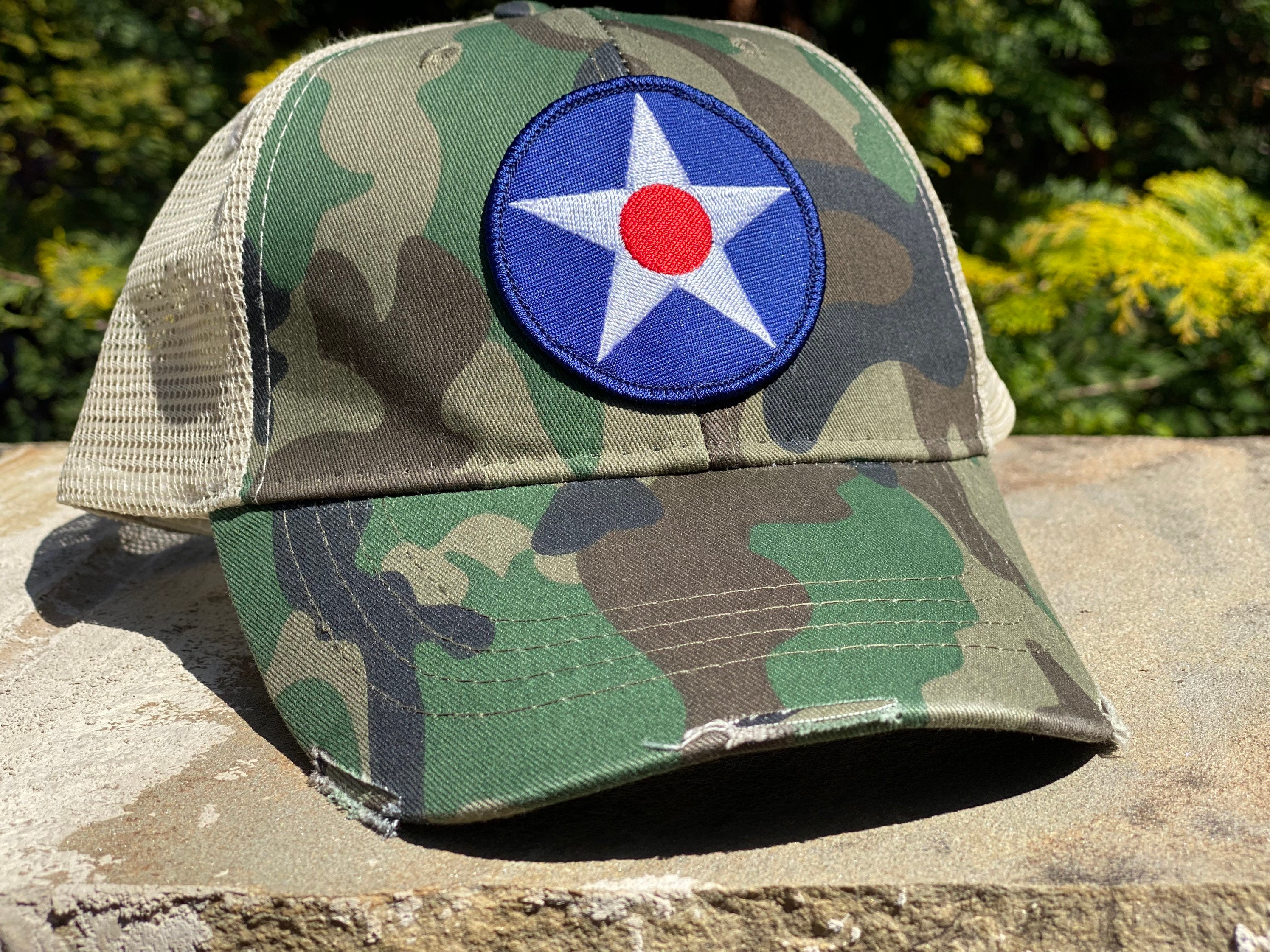 Army Air Corps Hat, Meatball Retro Patch and Distressed Snapback Camo ...