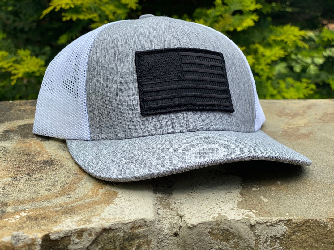 Black American Flag Hat in Light Heathered Gray Snapback Trucker Style ...