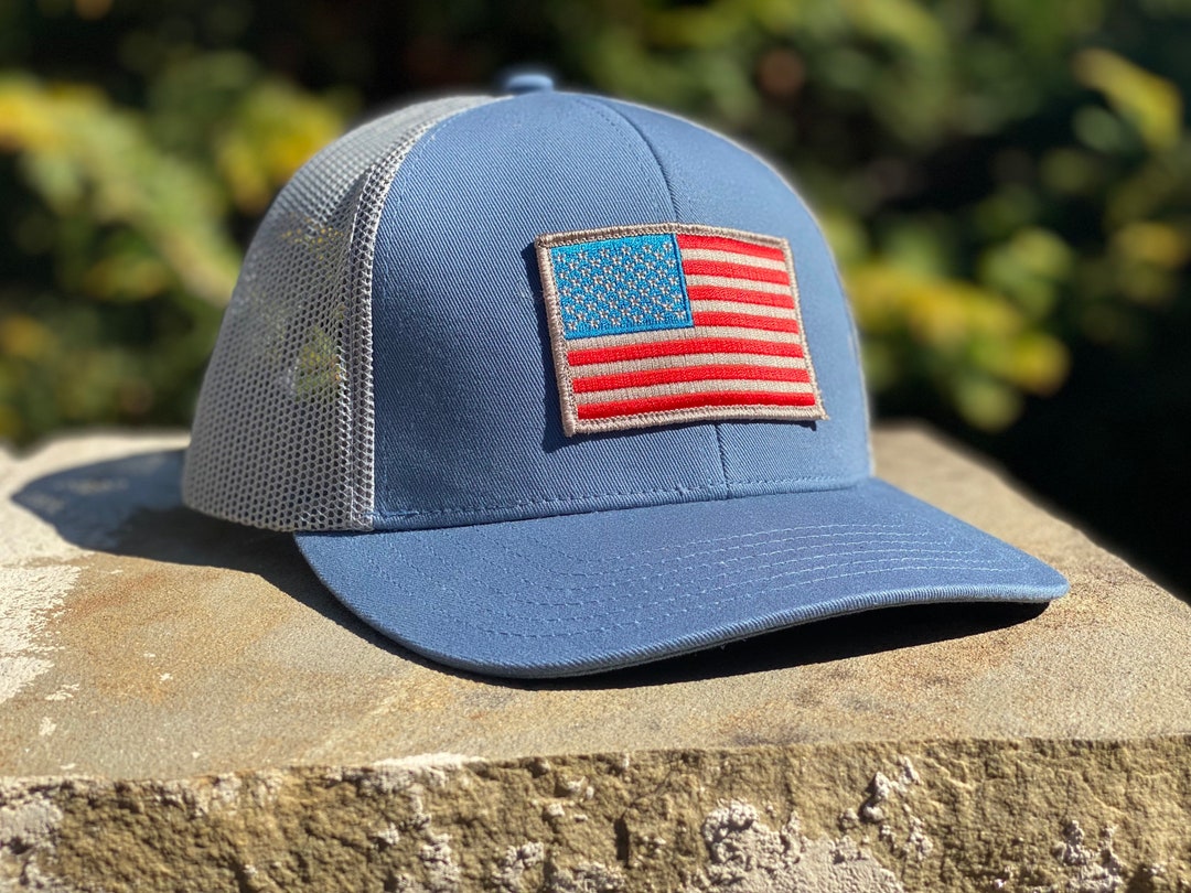Blue American Flag Patch Hat, Snapback Trucker Style by Concord & Lex ...
