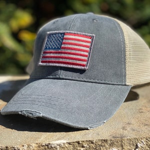 American Flag Patch Hat, Distressed Grey Snapback Low Profile Style by Concord & Lex - Etsy