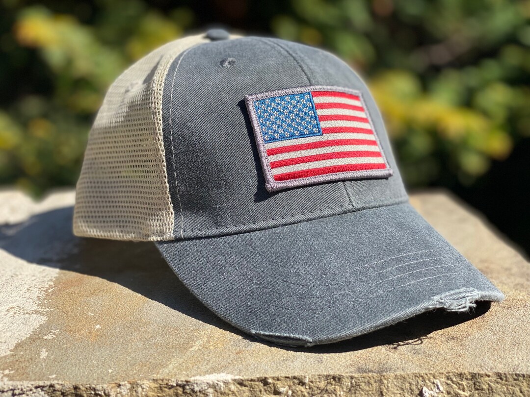 American Flag Patch Hat, Distressed Grey Snapback Low Profile Style by Concord & Lex - Etsy