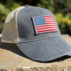 American Flag Patch Hat, Distressed Grey Snapback Low Profile Style by Concord & Lex - Etsy