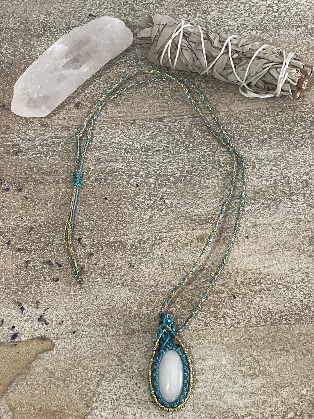Statement Piece Micro Macrame Necklace With Cabochon, Macrame Gemstone ...