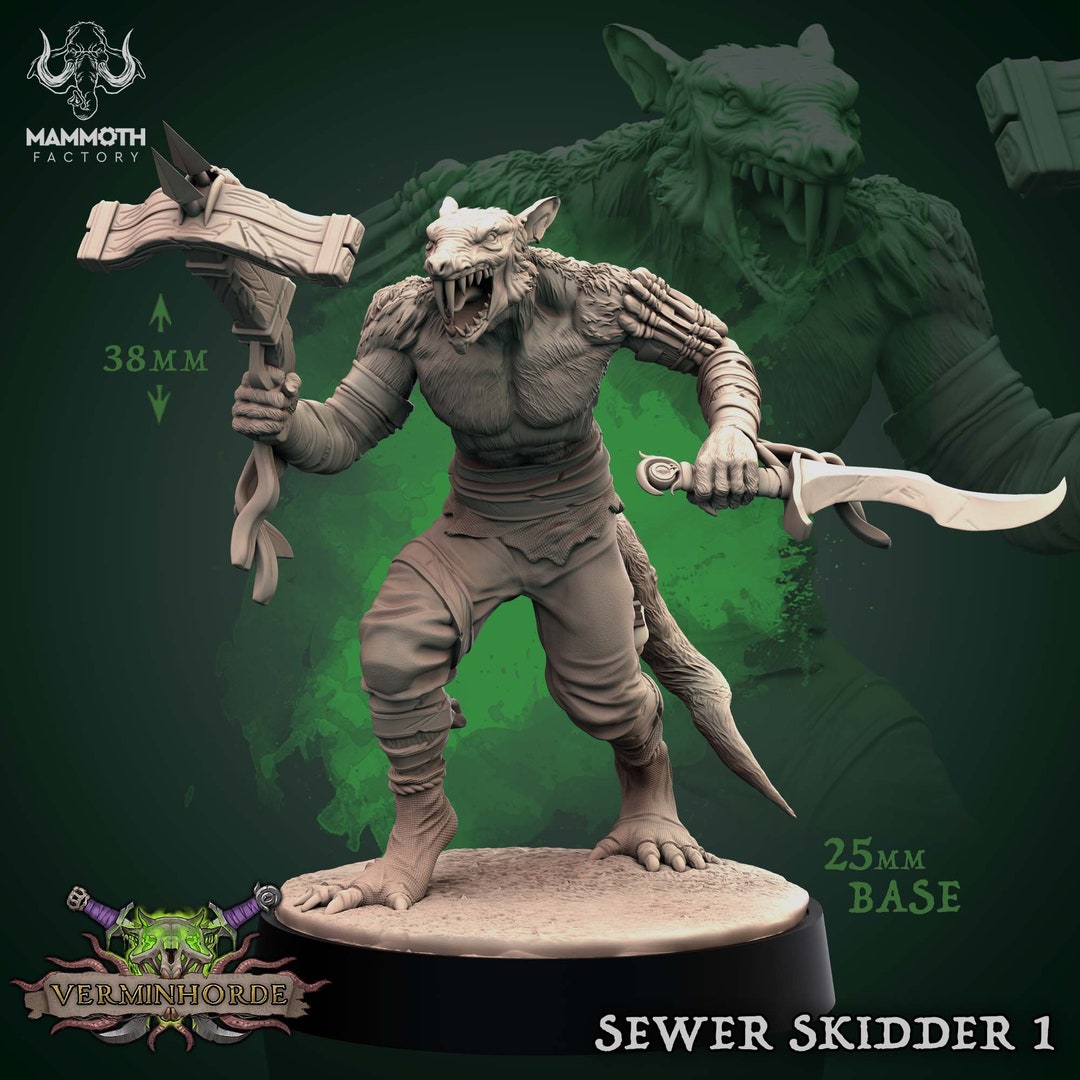 Rat Sewer Skidder 25mm Base / Dnd Rat / Dnd Miniature / - Etsy