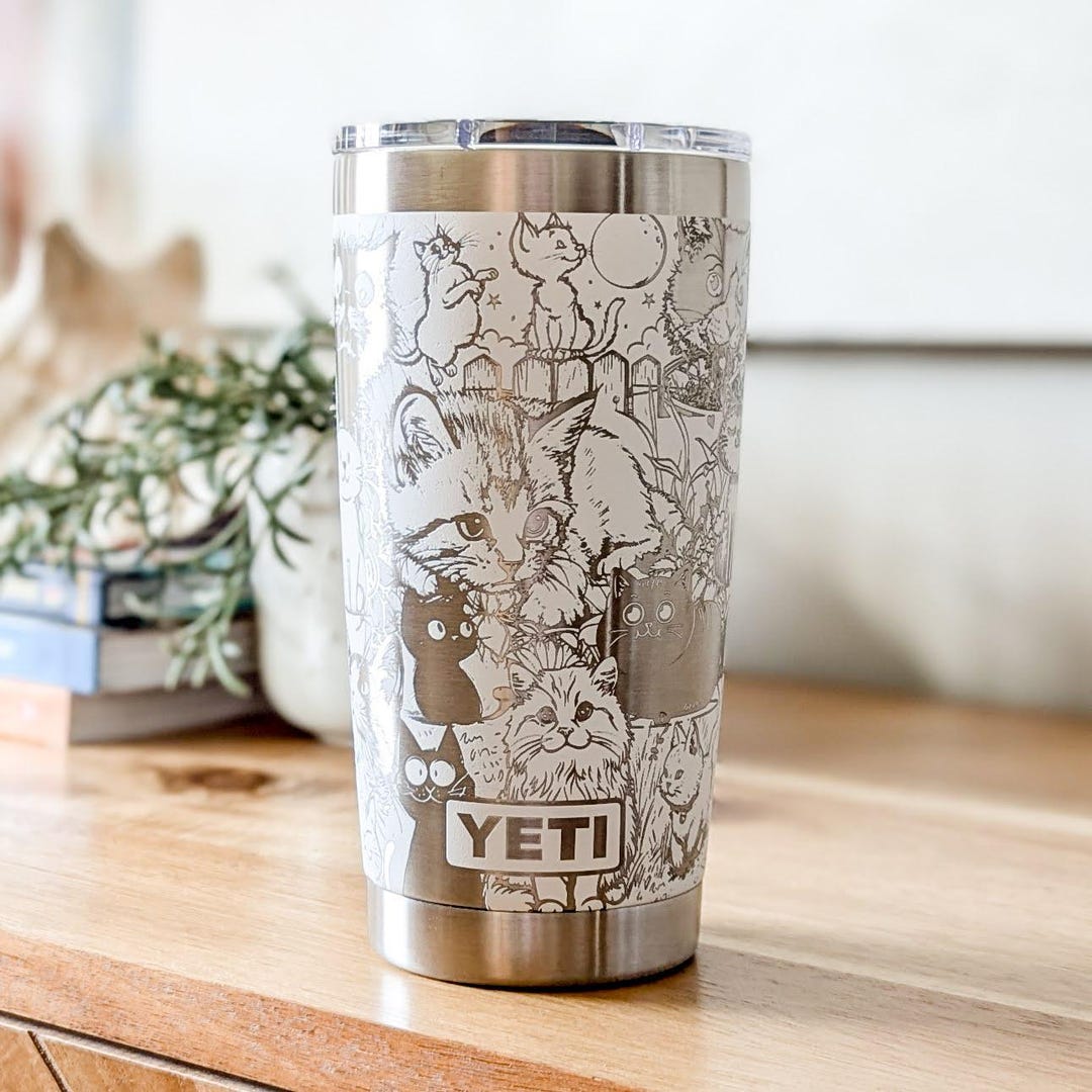 Laser Engraved YETI Cat Tumbler – 20oz Feline Lover Gift for Cat Moms ...