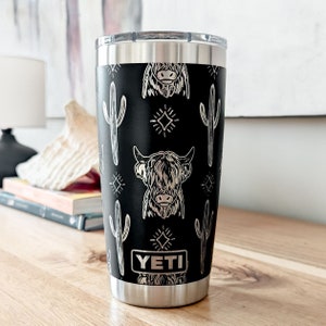 Highland Cow Yeti Tumbler, Western Cow Print Gift, Engraved 20oz ...