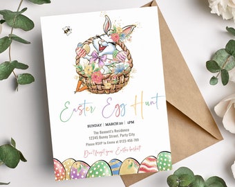Editable Easter Egg Hunt Invitation, Egg Hunt Easter Card, Bunny Easter ...
