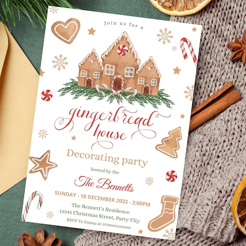 EDITABLE Gingerbread House Christmas Party Invitation - Etsy
