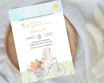 Editable Easter Egg Hunt Invitation, Easter Bunny Party Template Invite ...