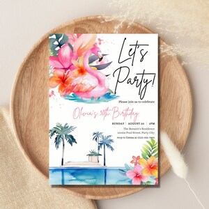Tropical Pool Party Girl Birthday Invitation Editable Modern Simple ...